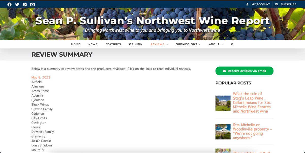 “Review Summary” page added to “Reviews” menu - Northwest Wine Report